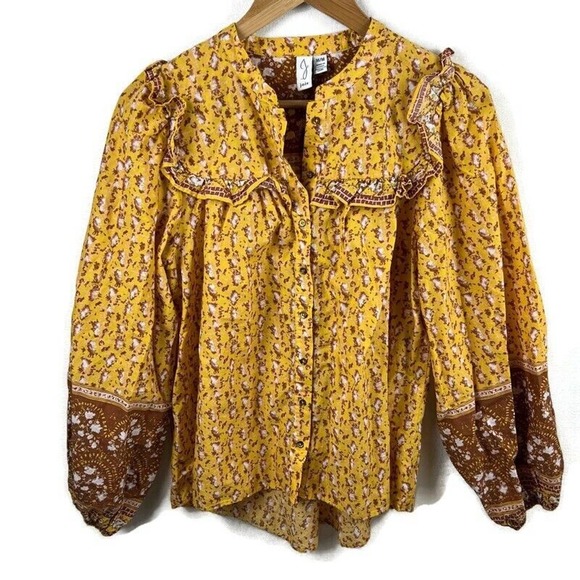 Joie | Tops | Joie Shirt Womens Medium Yellow Floral Peasant Blouse Top ...